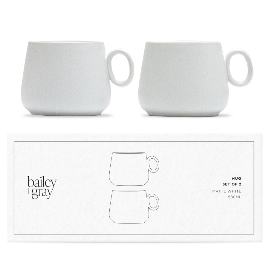 Bailey + Gray Matte White Mug 280ml (Set of 2) – The Gift Group t/a ...